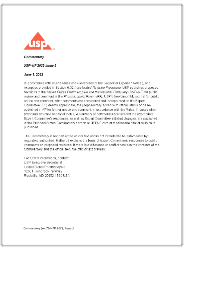Commentary. USP NF 2022 Issue 3. June 1, PDF | PDF