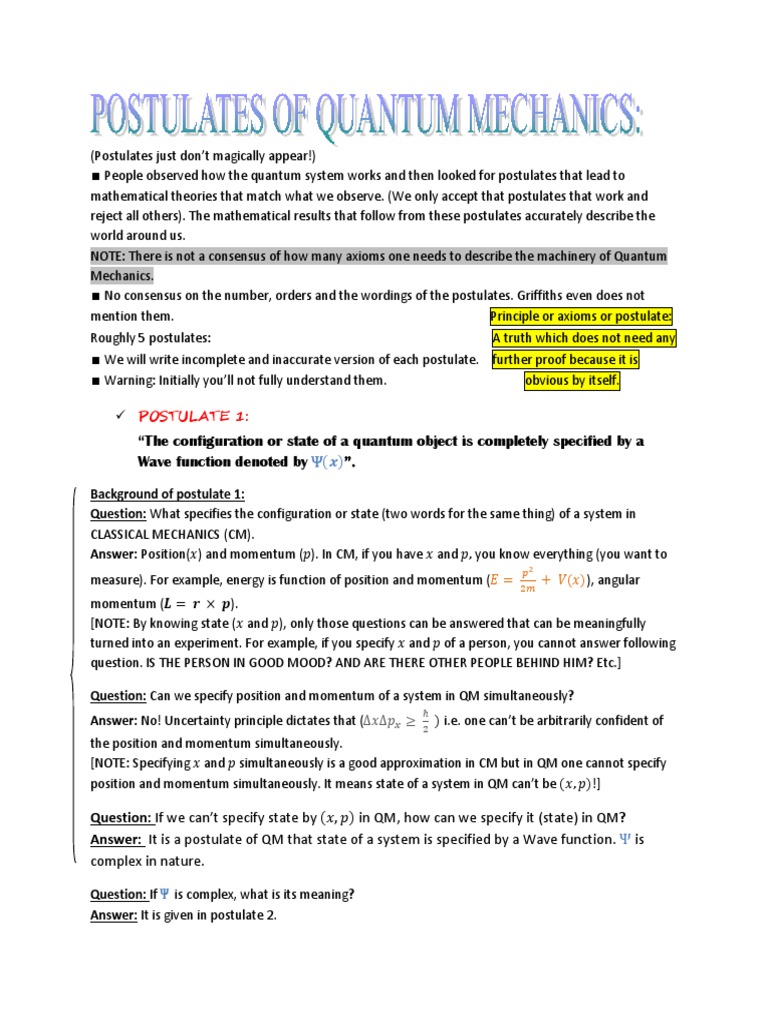Postulates of QM | Download Free PDF | Wave Function | Axiom