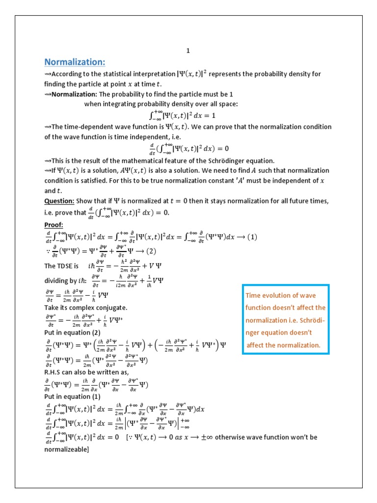 Normalization Pdf Wave Function Schrödinger Equation