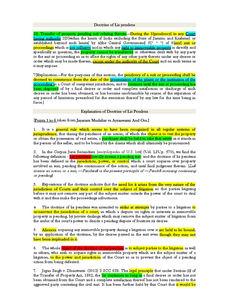 Doctrine of Lis Pendens - @clcstudents22 | PDF | Lawsuit | Foreclosure
