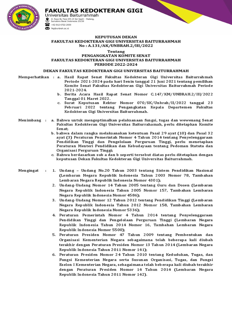 62b. Revisi SK KOMITE SENAT FAKULTAS 2022 2024 | PDF