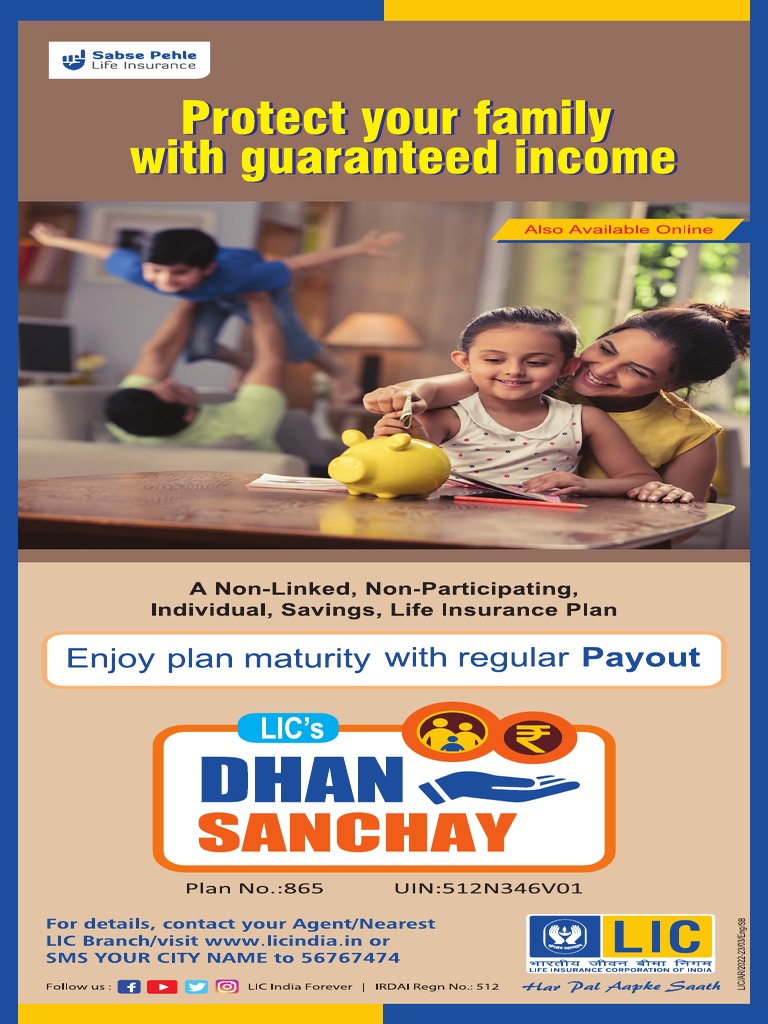 Lic Leaflet Dhan Sanchay 4x9 Inches WXH Feb 22 | PDF | Insurance | Life ...