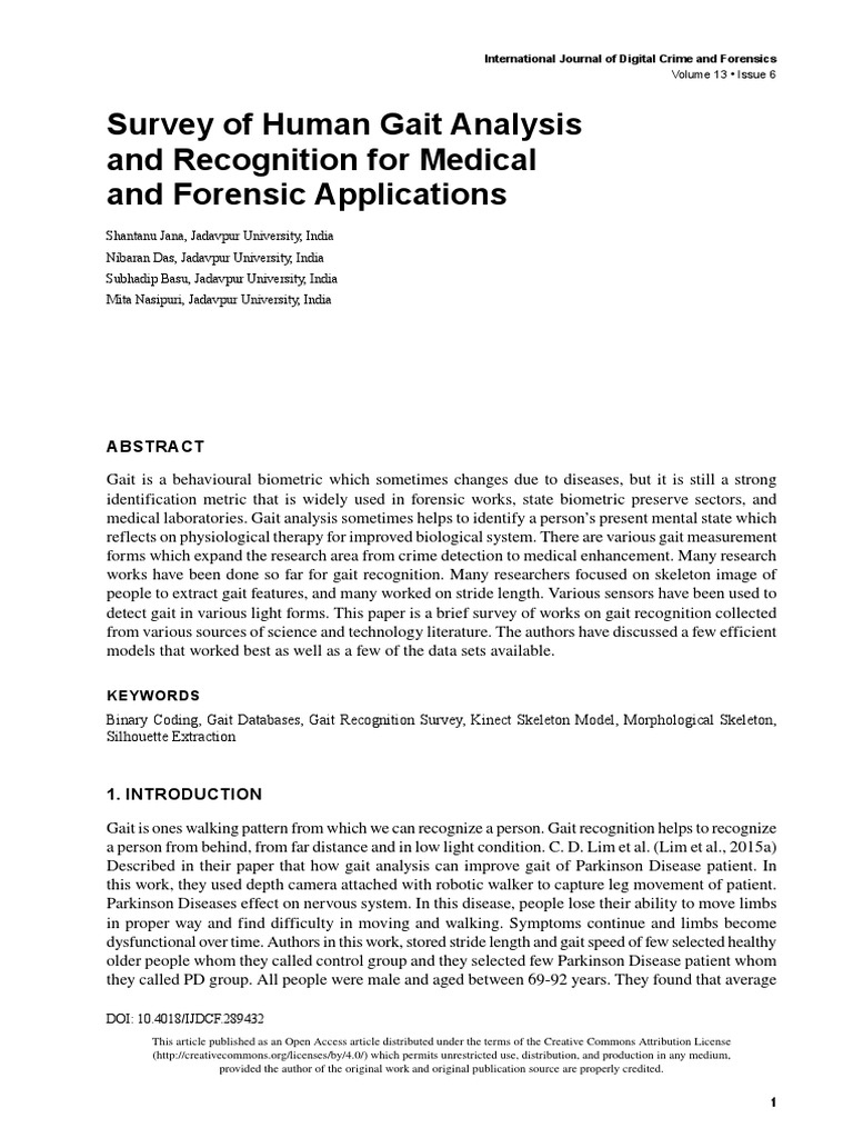Survey of Human Gait Analysis and Recognition For Medical and Forensic Applications | PDF ...