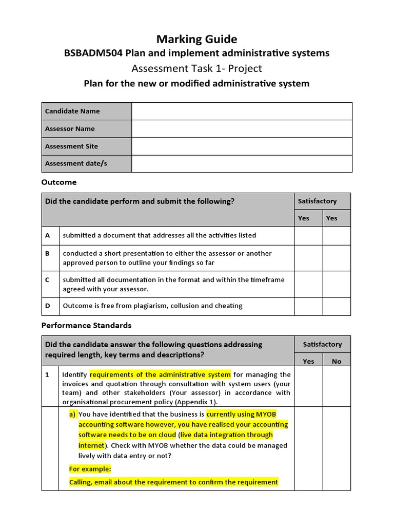 BSBADM504 Assessment Task 1 Marking Checklist | PDF | Policy | Supply Chain