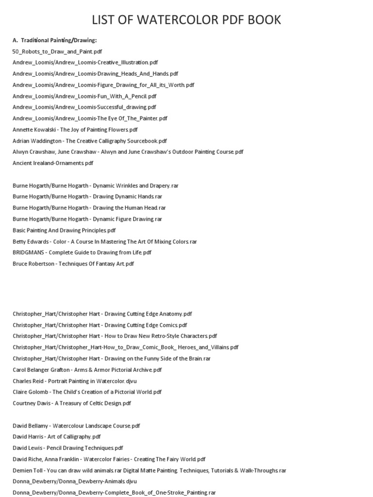 List of Drawing PDF Book | PDF | Watercolor Painting | Paintings