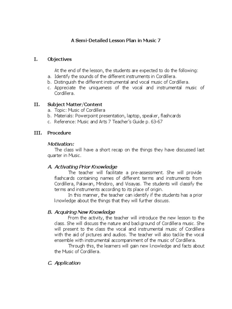 Lesson Plan #10 (Music of Cordiller) | PDF | Lesson Plan | Cognitive Psychology