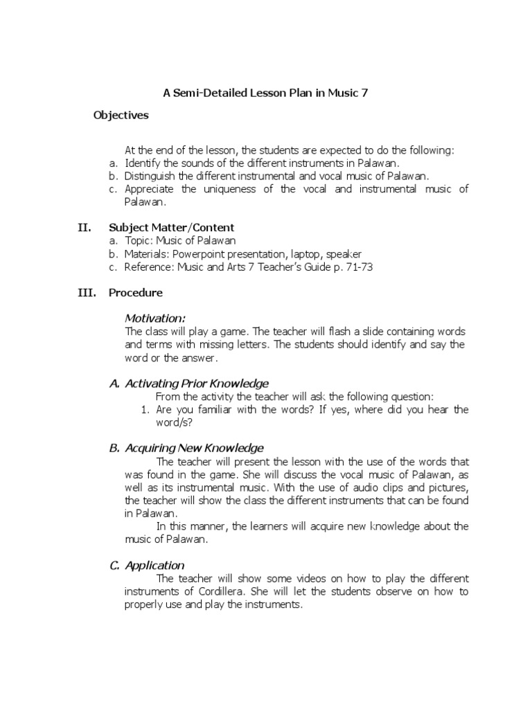 Lesson Plan #12 (Music of Palawan) | PDF | Language Arts & Discipline | Art