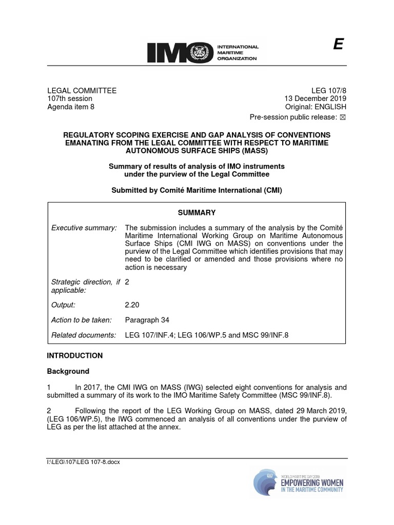LEG 107-8 - Summary of Results of Analysis of IMO Instruments Under The Purview of The Legal ...