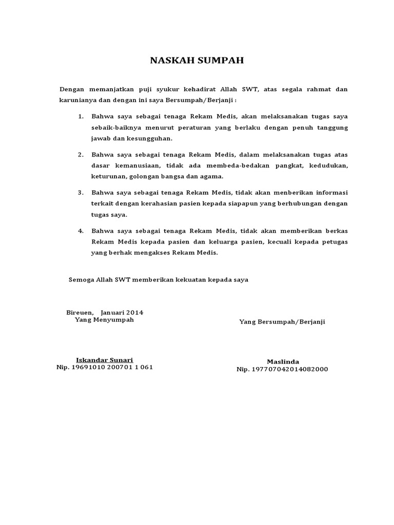 Naskah Sumpah Profesi Rm.. | PDF