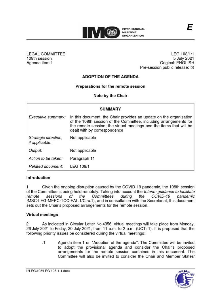 LEG 108-1-1 - Preparations For The Remote Session (Chair) | PDF