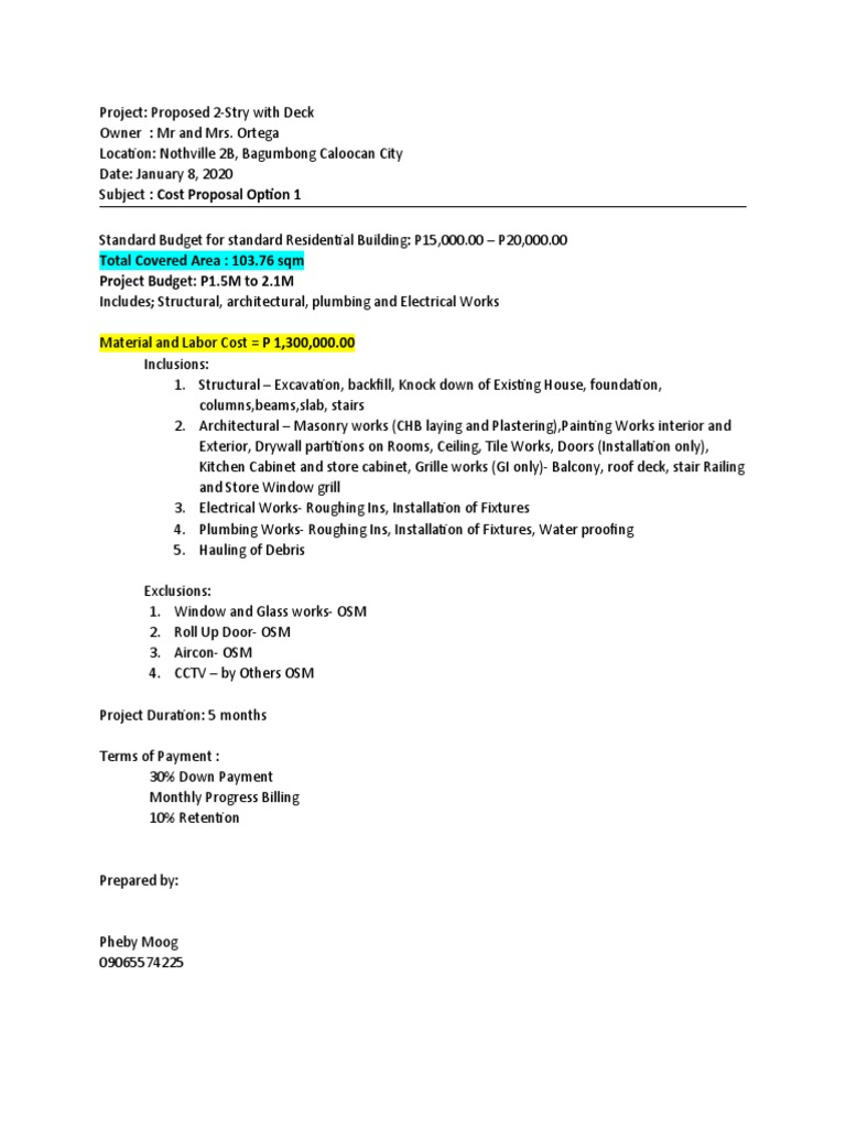 Revised Cost Proposal | PDF | Architectural Elements | Architectural Design