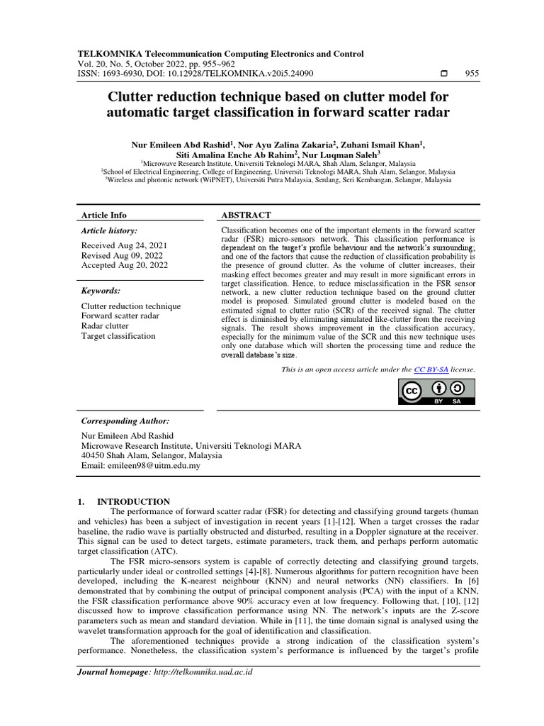 Clutter Reduction Technique Based On Clutter Model For Automatic Target Classification In