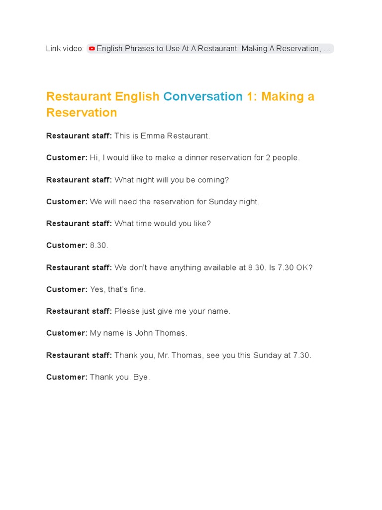 Restaurant - Conversation | PDF | Waiting Staff | Restaurants