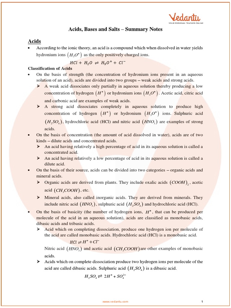 Class 10 Chemistry Chapter 3 Revision Notes | PDF | Acid | Hydroxide