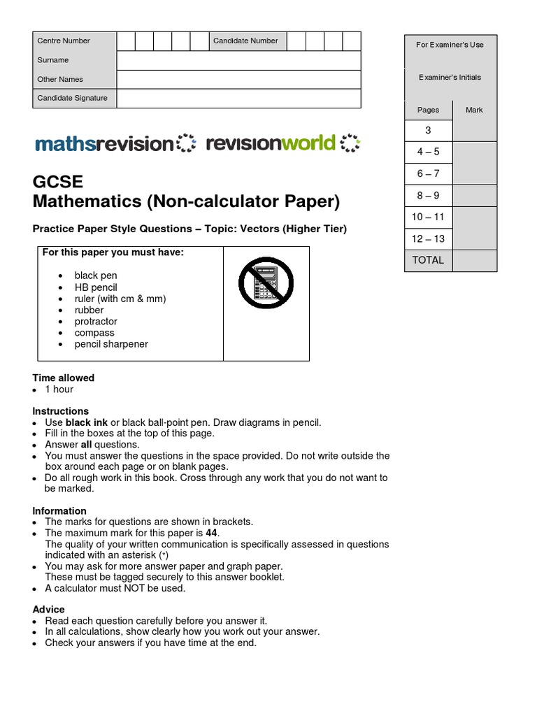 GCSE Maths Practice Paper - Vectors | PDF | Geometry | Mathematics