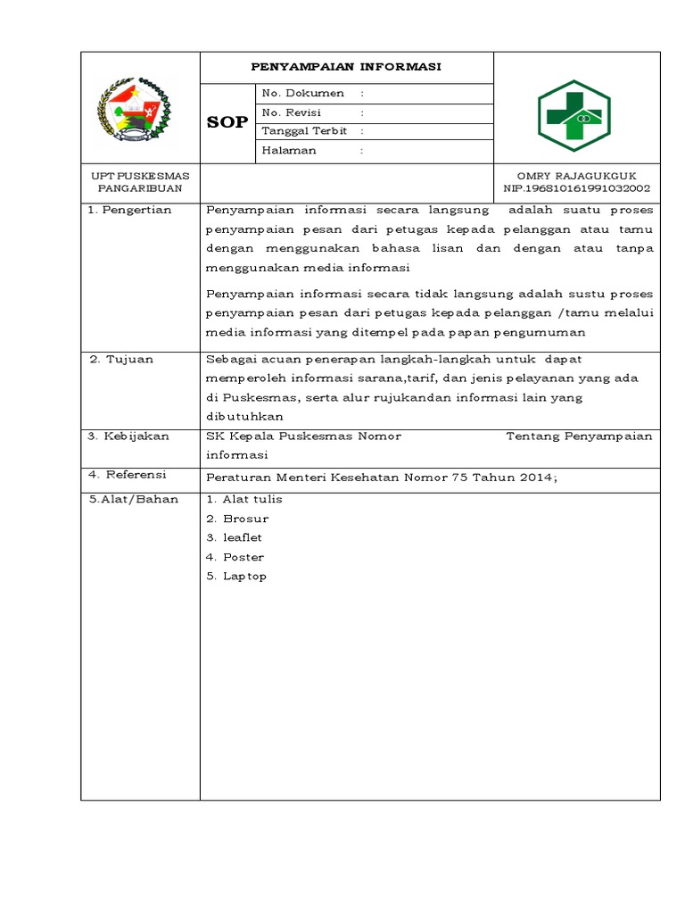 SOP Penyampaian Informasi Puskesmas | PDF