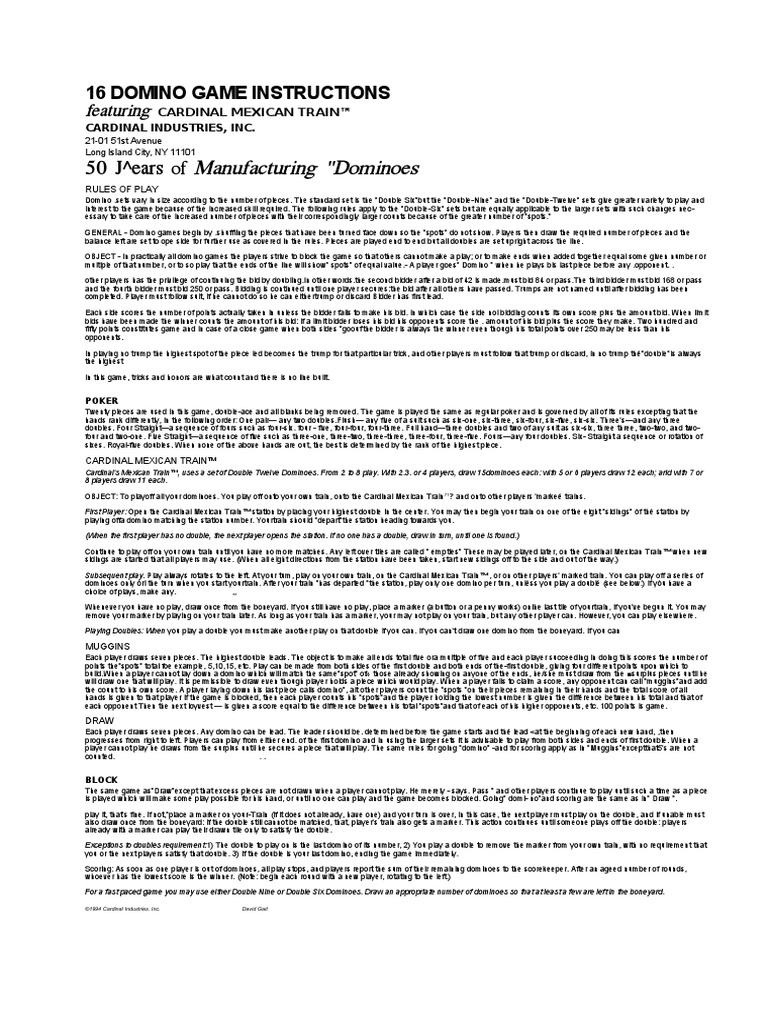 16 Domino Game Instructions | PDF | Games Of Mental Skill | Tabletop Games