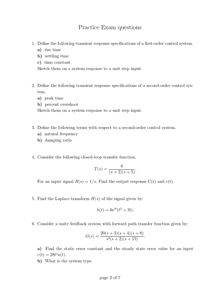Practice Exam Questions | PDF | Control Theory | Signal Processing