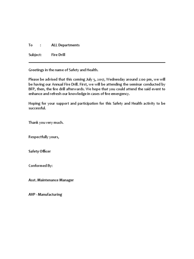Annual Fire Drill Announcement | PDF | Wellness