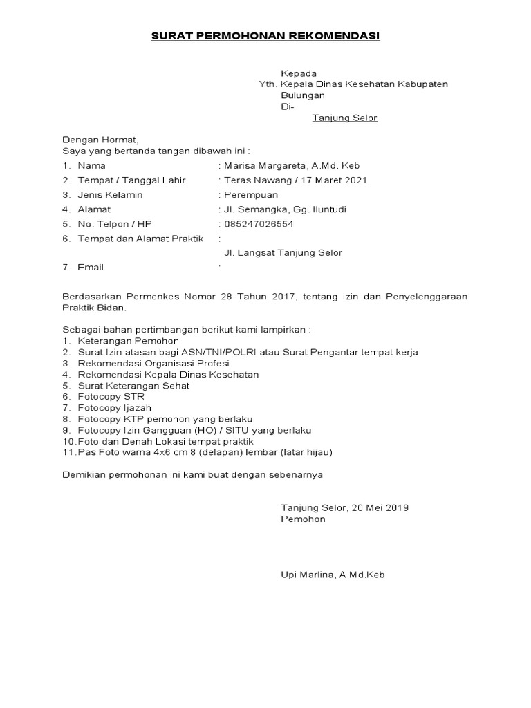 Permohonan Rekomendasi SIP | PDF