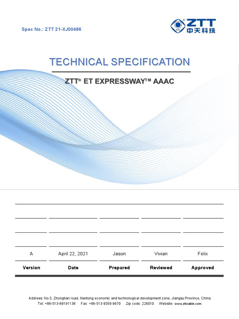 ZTT Et Expressway AAAC Conductor 21-Xj00486 | PDF | Electrical ...
