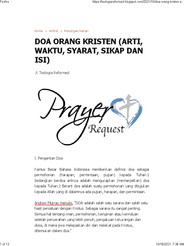 Doa Orang Kristen (Arti, Waktu, Syarat, Sikap Dan Isi) - Teologia ...