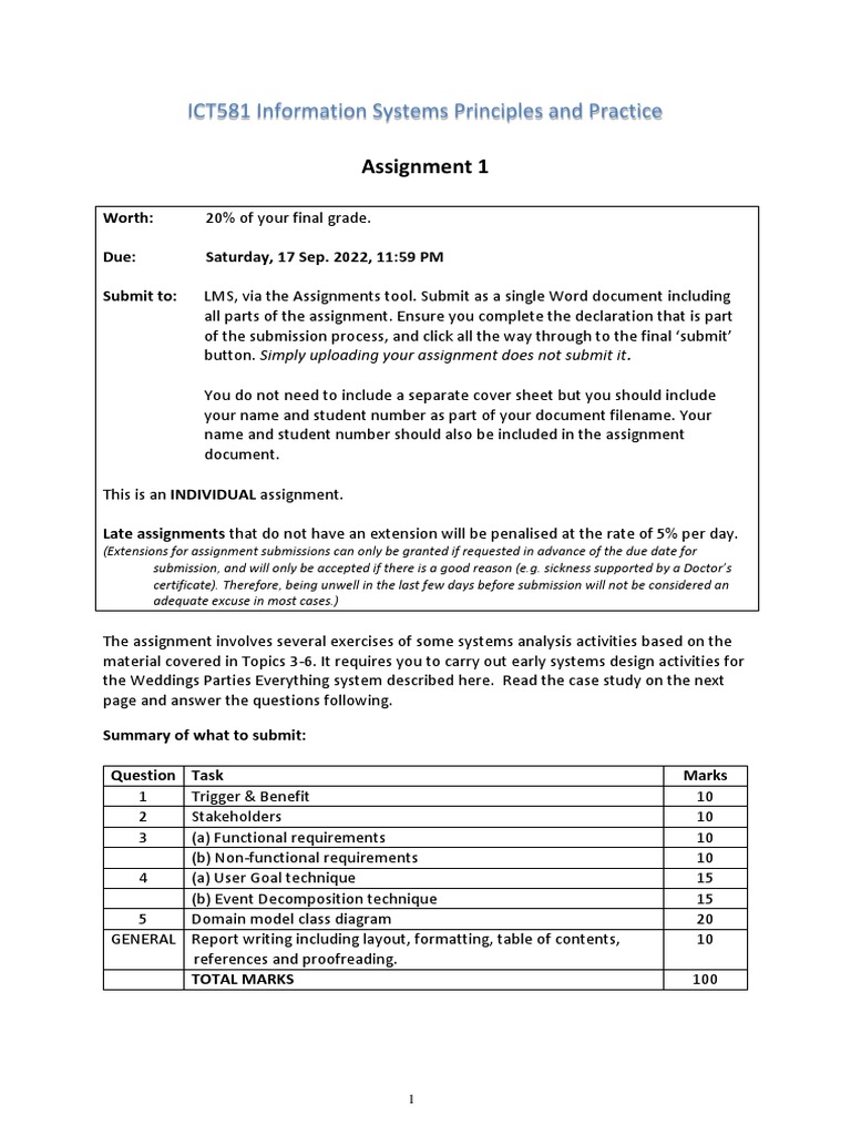 ICT581 Assignment 1 2022 | PDF | Use Case