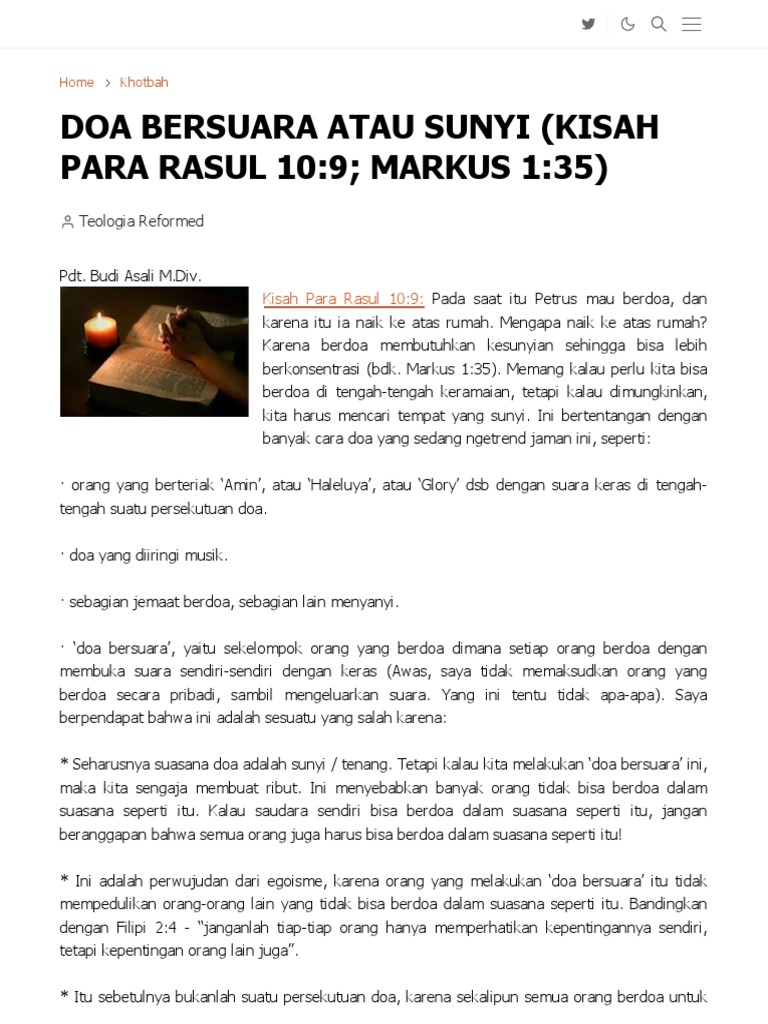 Doa Bersuara Atau Sunyi (Kisah para Rasul 10 9 Markus 1 35) - Teologia Reformed | PDF | Kajian ...