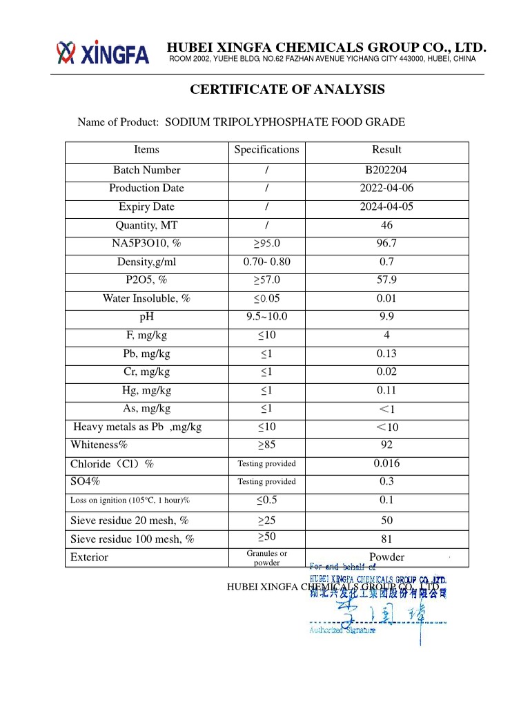 Coa STPP Xingfa | PDF