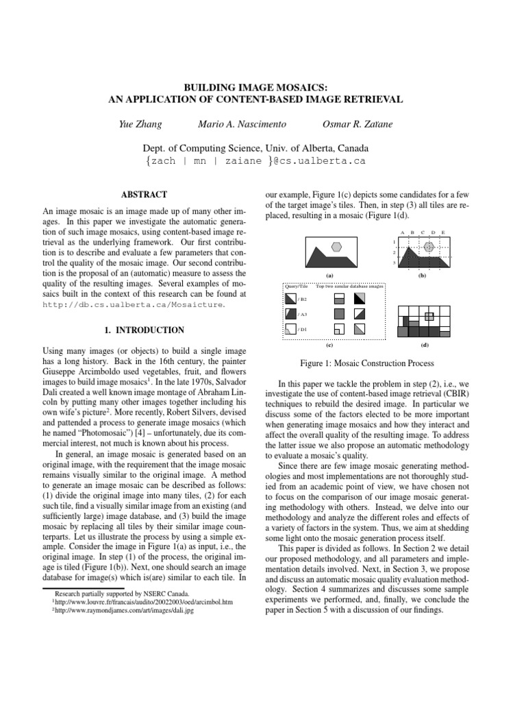Building Image Mosaics: An Application of Content-Based Image Retrieval | PDF | Information ...