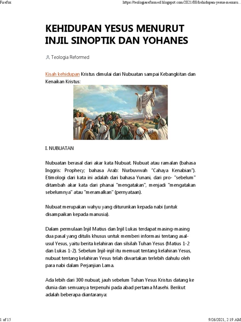 Kehidupan Yesus Menurut Injil Sinoptik Dan Yohanes - Teologia Reformed ...