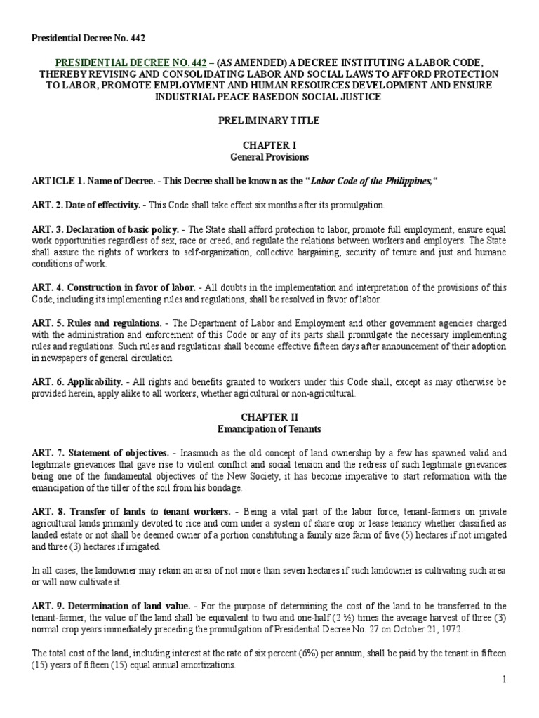 Presidential Decree No. 442 | PDF | Employment | Labour Law