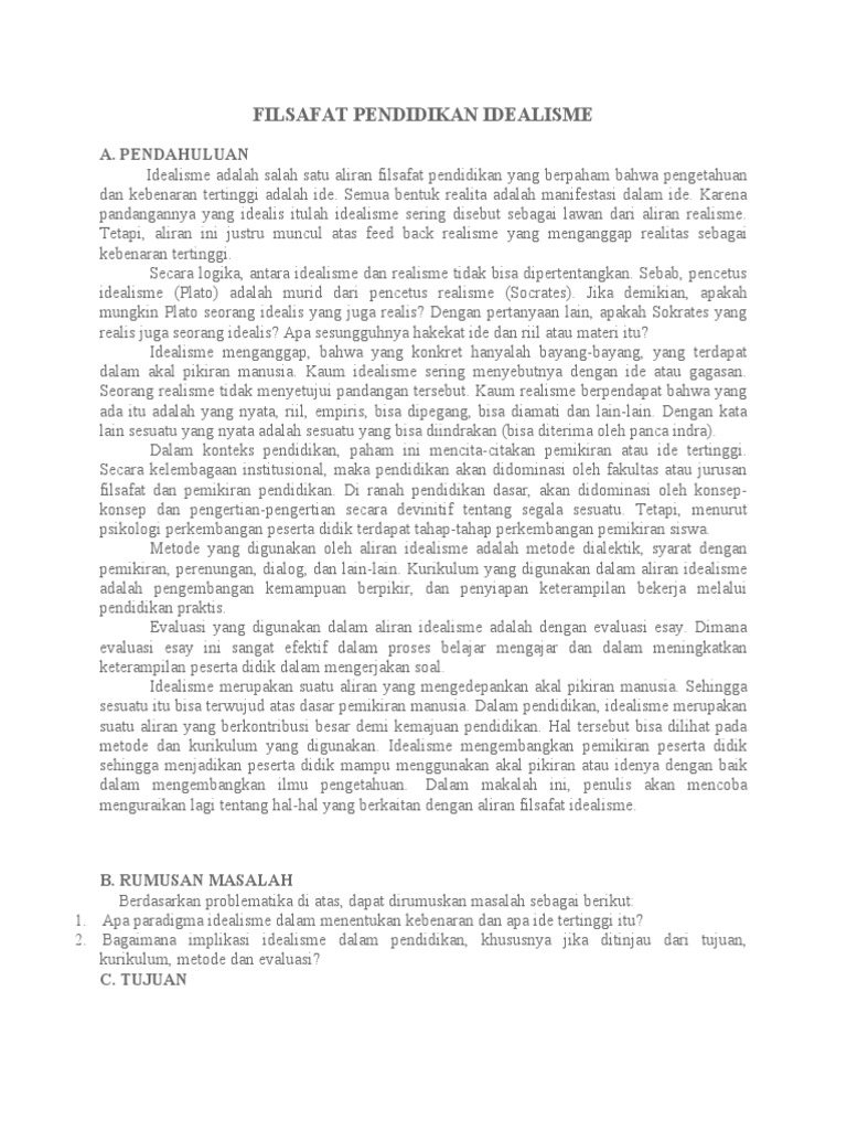 Filsafat Pendidikan Idealisme | PDF