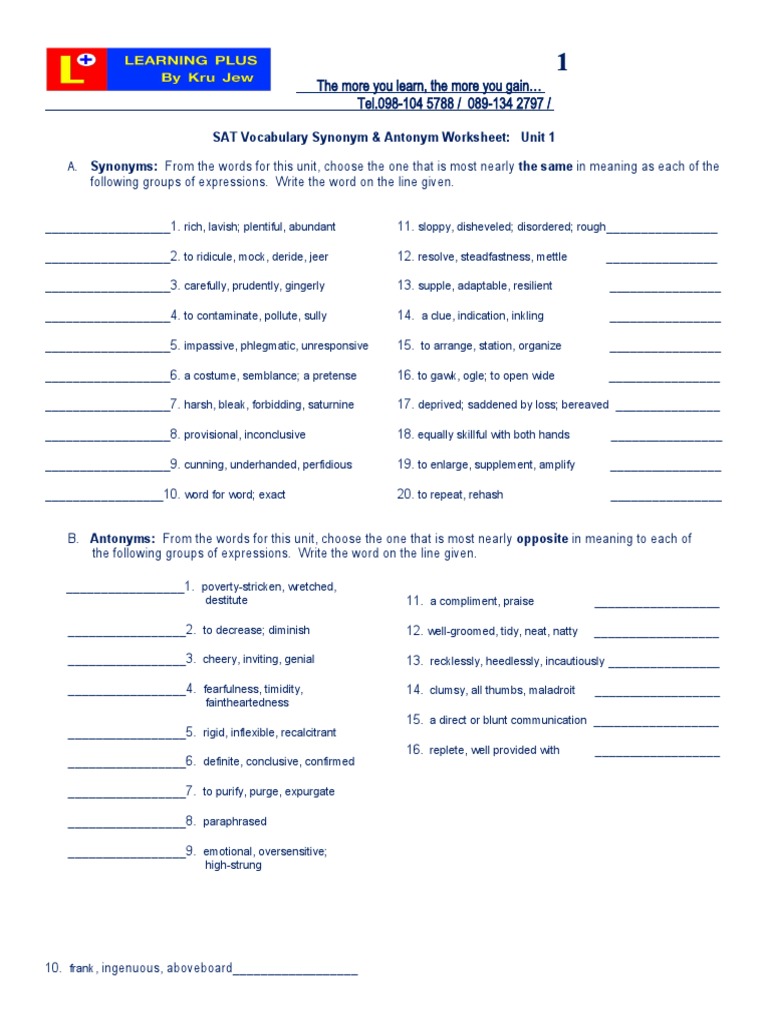 SAT Syn and Ant | PDF | Lexical Semantics | Vocabulary