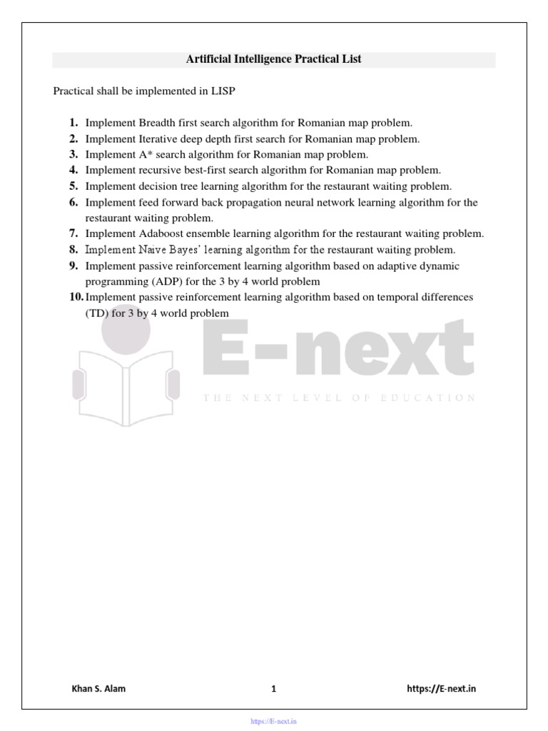 AI Practicals List (E-Next - In) | PDF | Teaching Methods & Materials | Computers