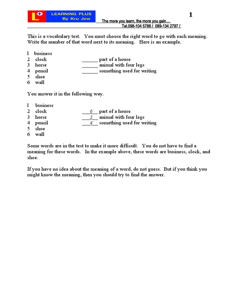 Vocabulary Levels Tests Versions 1 2 | PDF