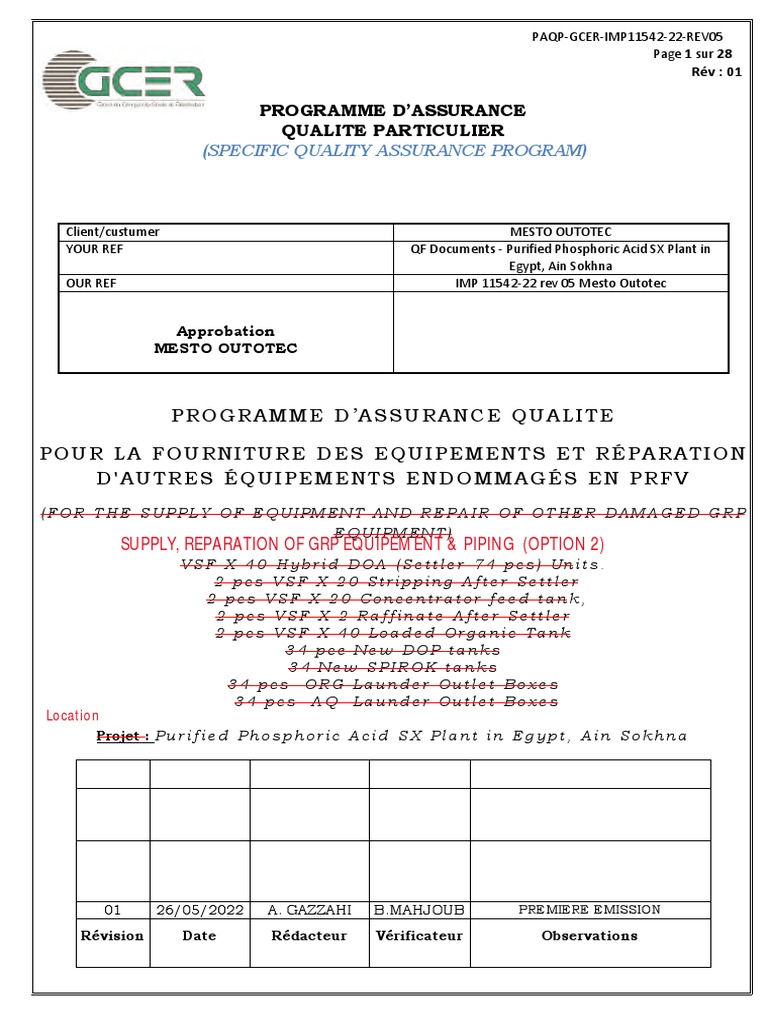 Quality Assurance for GRP Equipment in Egypt | PDF | Specification ...