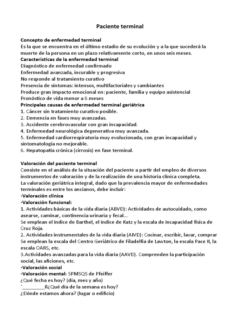 Paciente Terminal | PDF | Enfermedad terminal | Descomposición