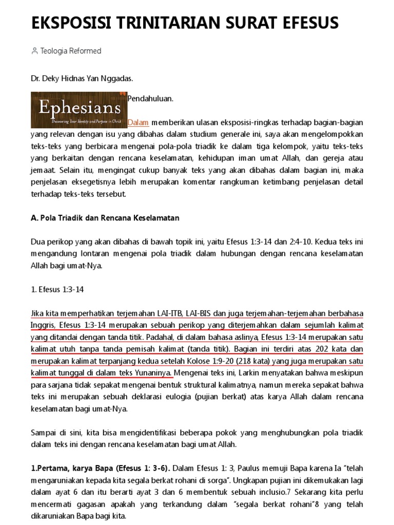 Eksposisi Trinitarian Surat Efesus - Teologia Reformed | PDF