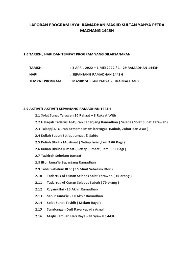Laporan Program Ihya Ramadhan | PDF