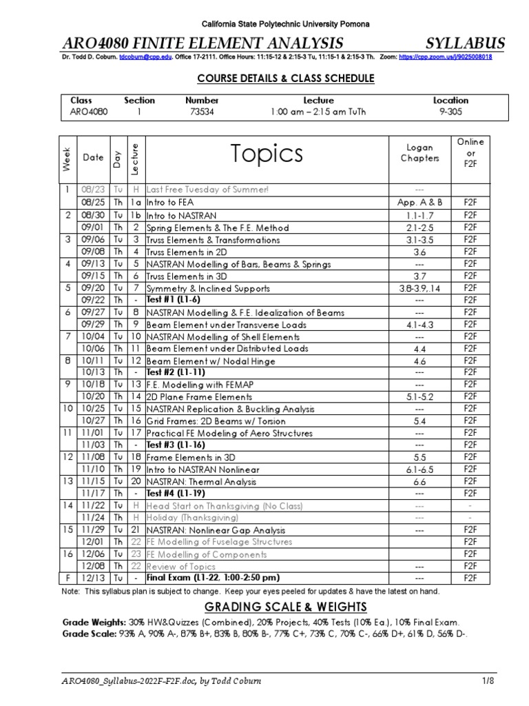 ARO4080 - Syllabus 2022F F2F 3 | PDF | Finite Element Method