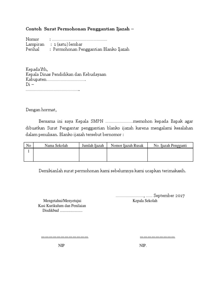 Surat Permohonan Penggantian Ijazah | PDF