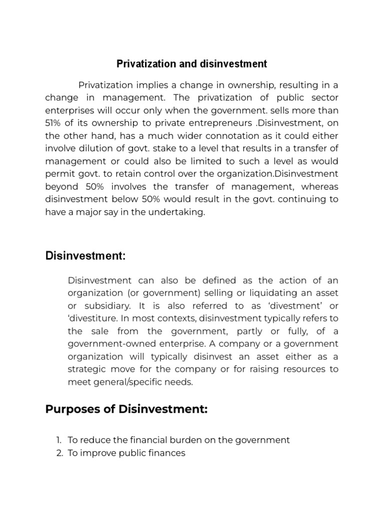 Privatization and Disinvestment | PDF | Initial Public Offering ...