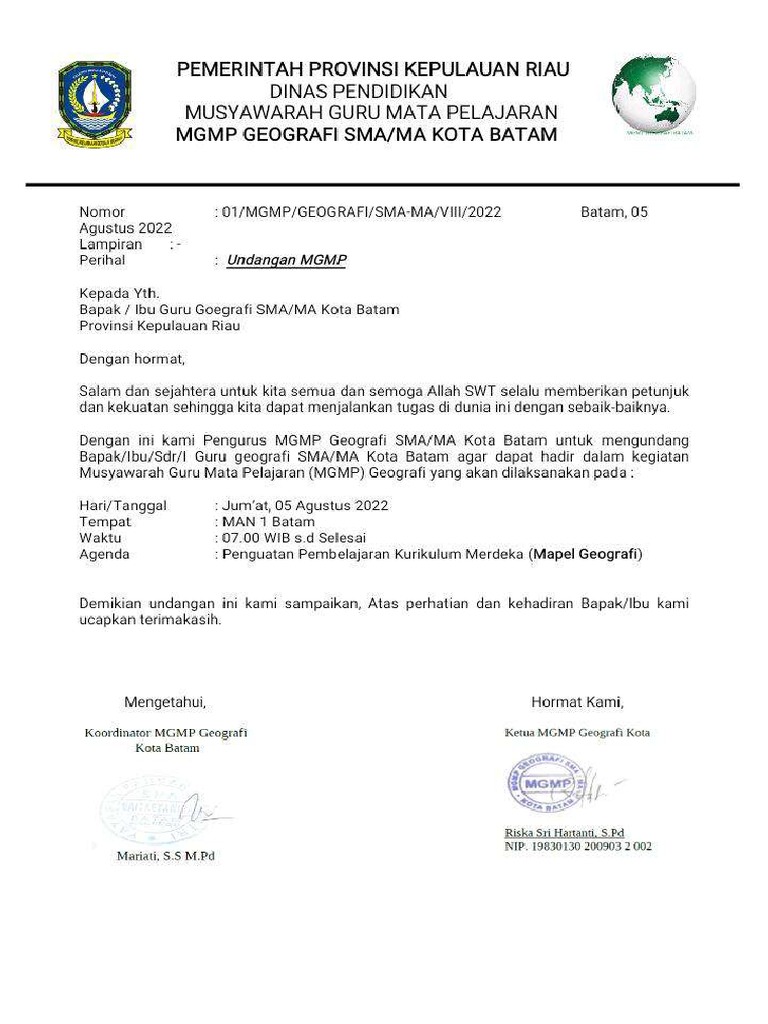 Undangan MGMP | PDF
