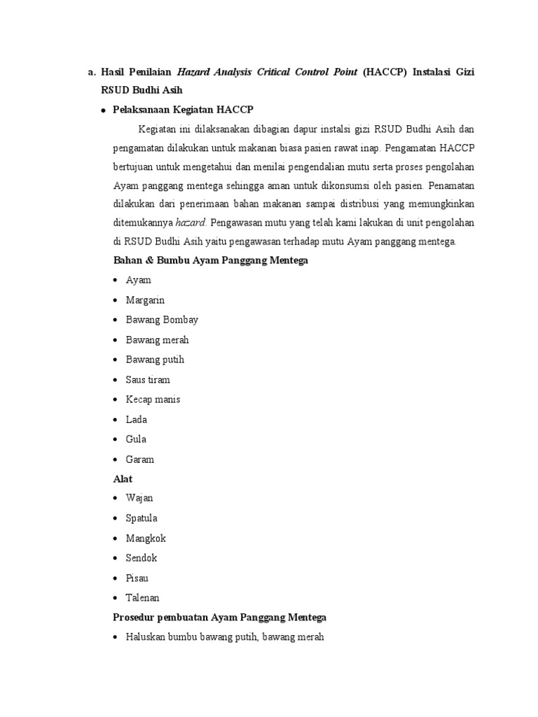 Hasil Penilaian Hazard Analysis Critical Control Point | PDF