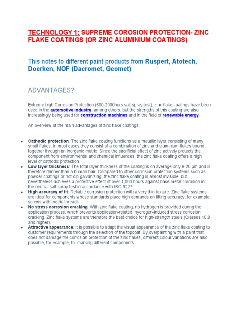 Zinc Flake Coatings: Corrosion Protection | PDF | Corrosion ...
