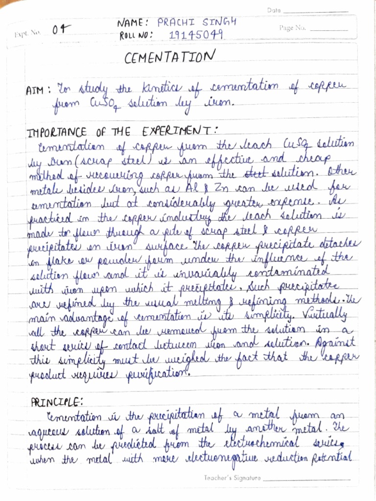 Cementation Experiment Analysis | PDF | Science & Mathematics
