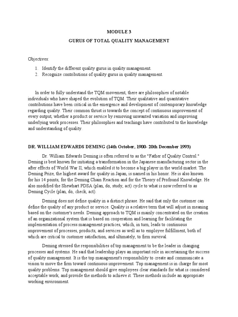 Module 3-TQM | PDF | Lean Manufacturing | Quality Management