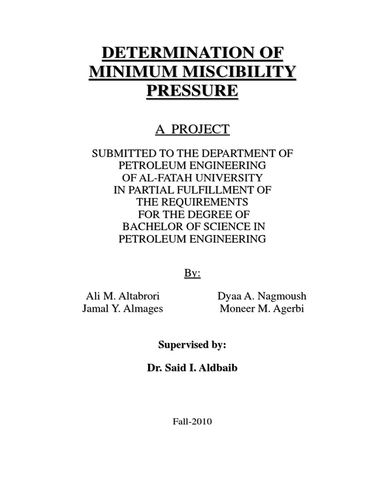 Determination of Minimum Miscibility Pressure | PDF | Enhanced Oil ...