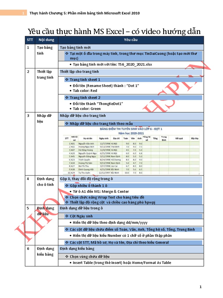 C5 - BTExcel Co Huong Dan - YeuCau - v2 | PDF